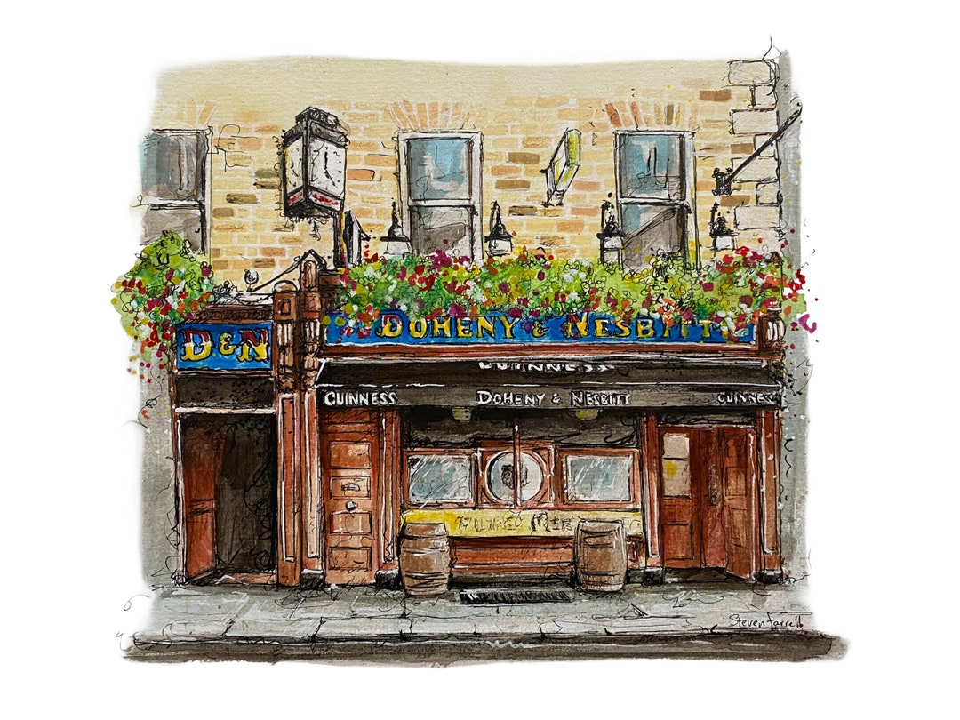 Doheny and Nesbitt, Famous Irish Pub Dublin, Framed Illustration, Gift ...