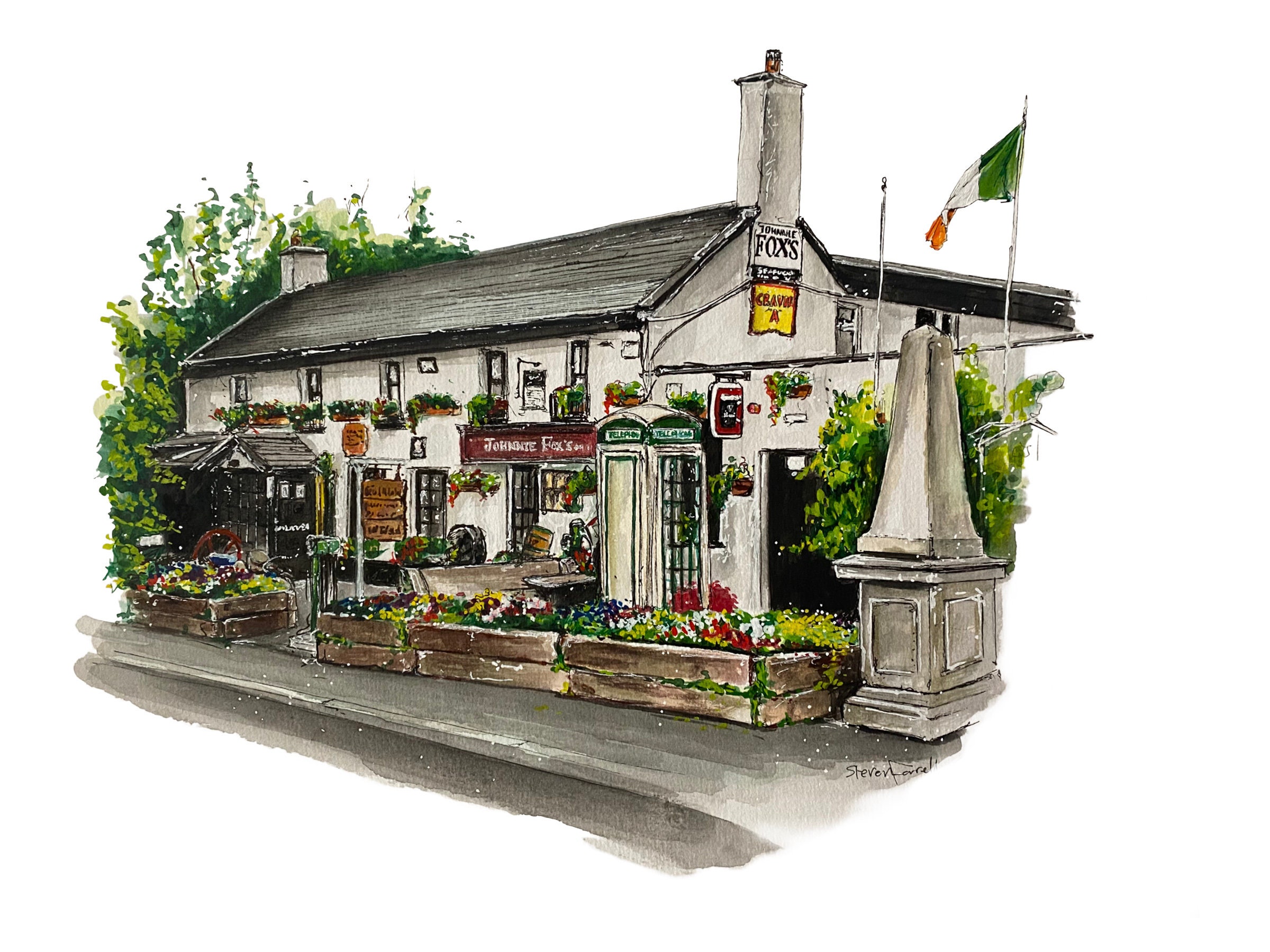 Johnnie Fox's, Famous Irish Pub Dublin, Framed Illustration, Gift Idea ...