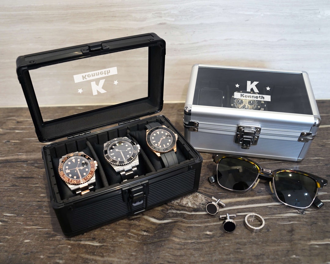 Personalized Watch Box: Aluminum Watch Display Case With 3 Slots or 5 ...