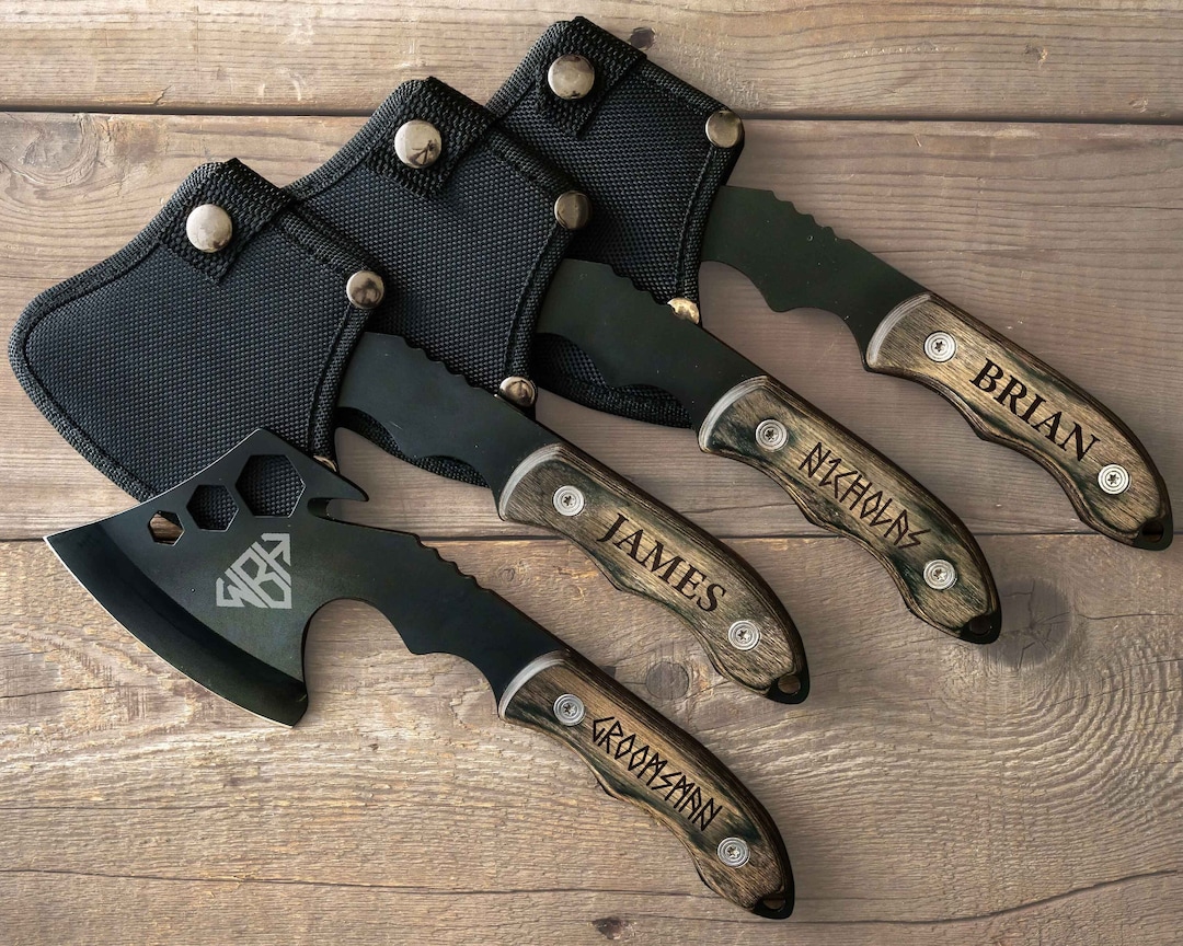 Set of 4 Throwing Axe Personalized Groomsmen Gifts for Him Bearded Axe ...