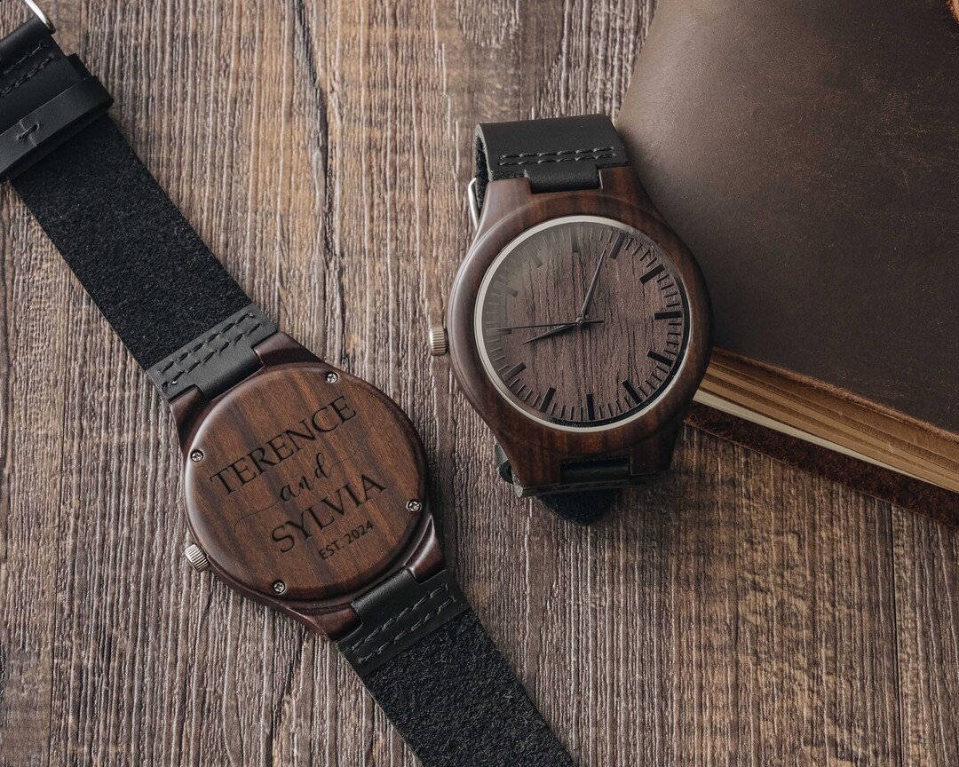 Custom Wood Watch for Men Anniversary Gift for Husband Engraved Wooden ...