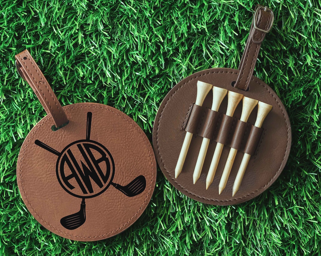 Personalized Golf Bag Tag With Tees | Custom Leather Golf Tees Holder ...