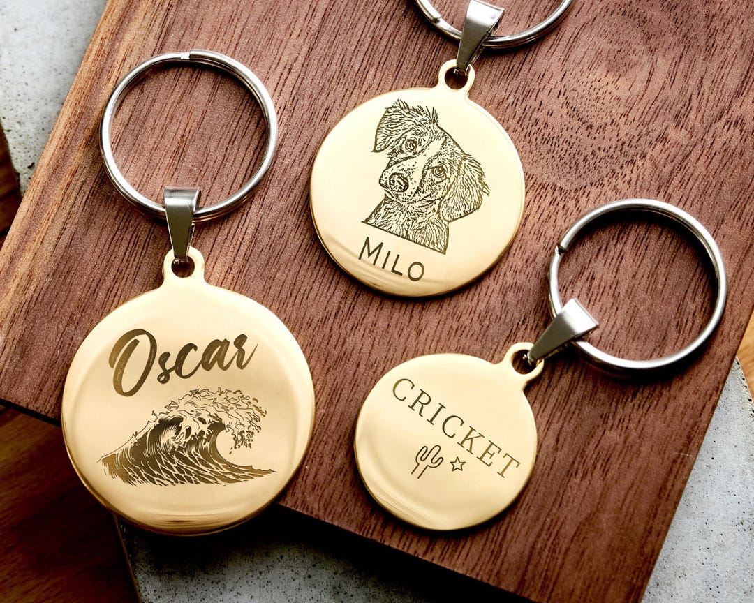 Custom Dog Tag, Name Engraved Pet Collar Tag, Round, Gift for Him or ...