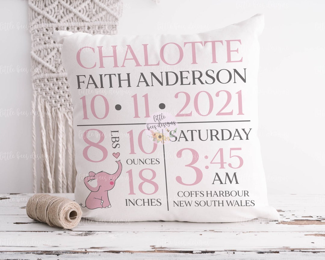 Personalised Birth Stat Baby Cushion Pillow White Baby - Etsy
