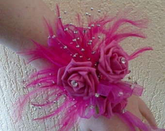 Wrist Corsage/ Corsage/ Silver and Hot Pink / Prom Wrist Corsage ...
