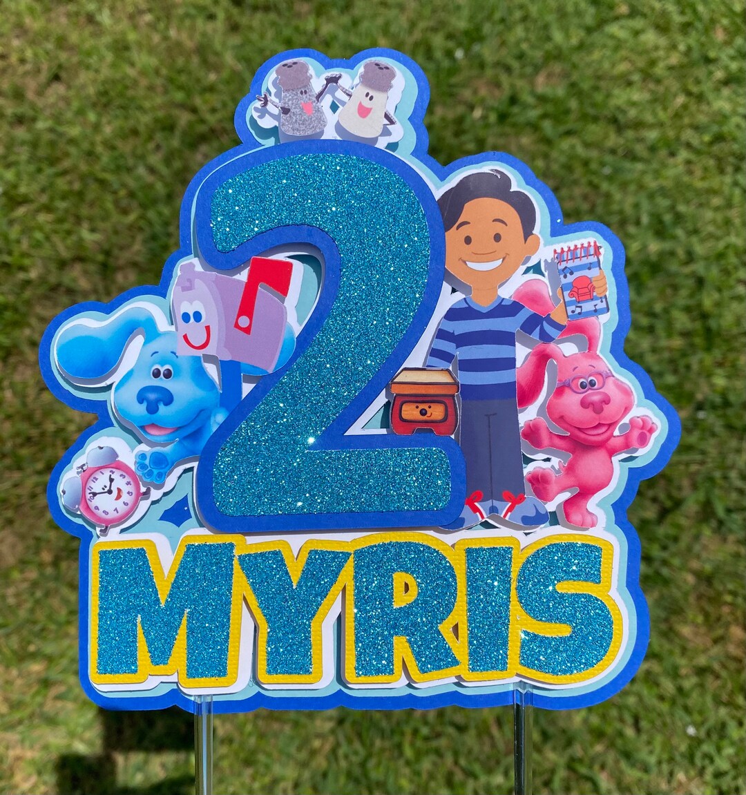 Topper de pastel Blue's Clues con nombre y edad 3D, fiesta de pistas de ...