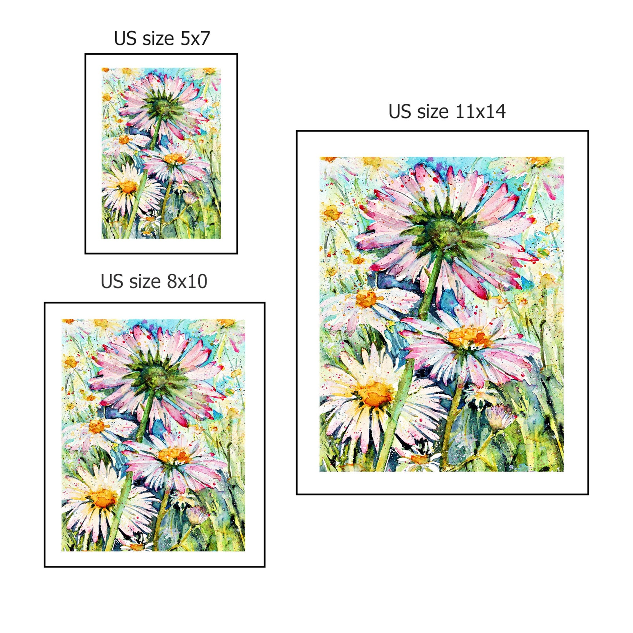Daisy art print spring watercolor daisies painting loose | Etsy