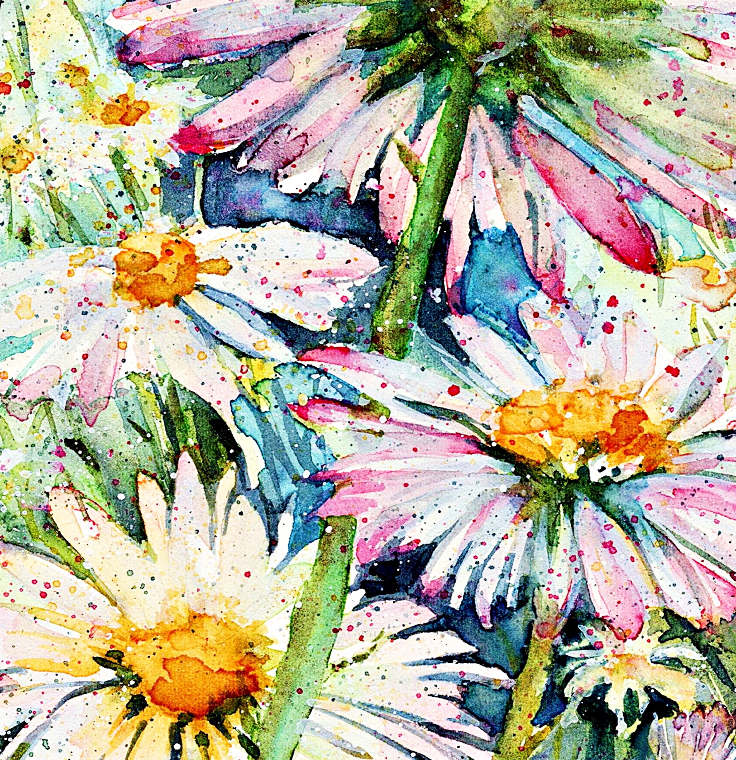 Daisy art print spring watercolor daisies painting loose | Etsy