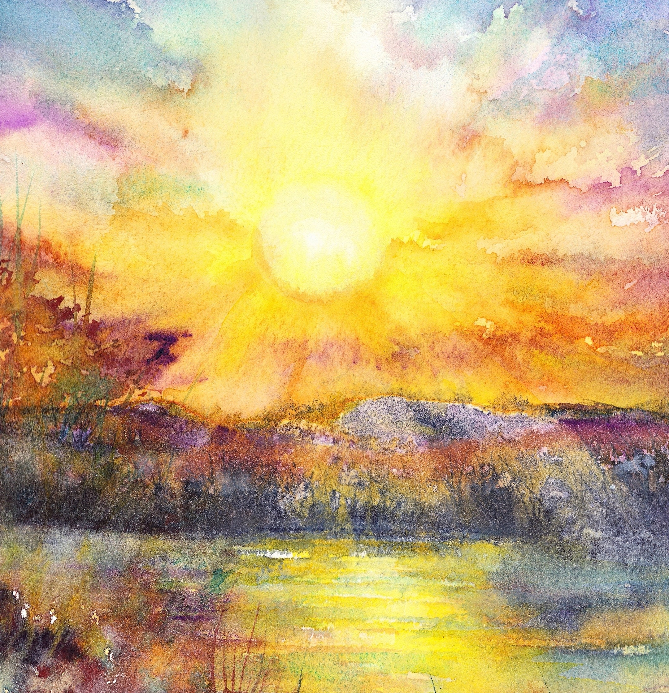 Sunset Art Print Landscape Painting Watercolor Painting - Etsy