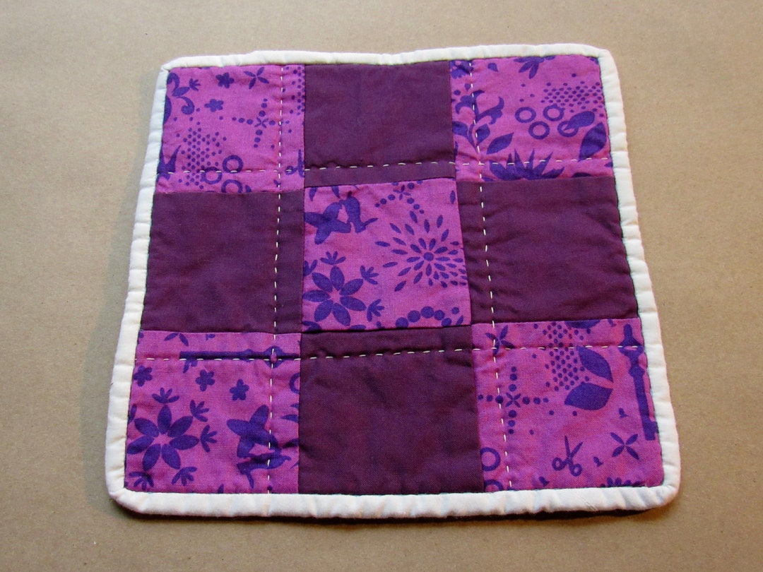 Purple Pink Patchwork Handmade Hand Quilted 9 Patch Mug Rug - Etsy