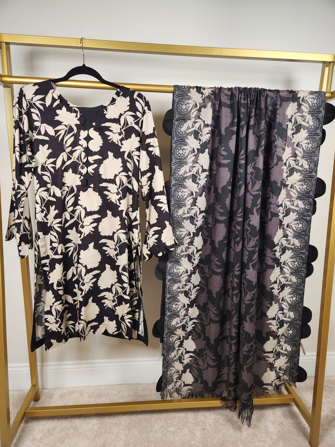 3 Pc Printed Linen With Shawl. - Etsy