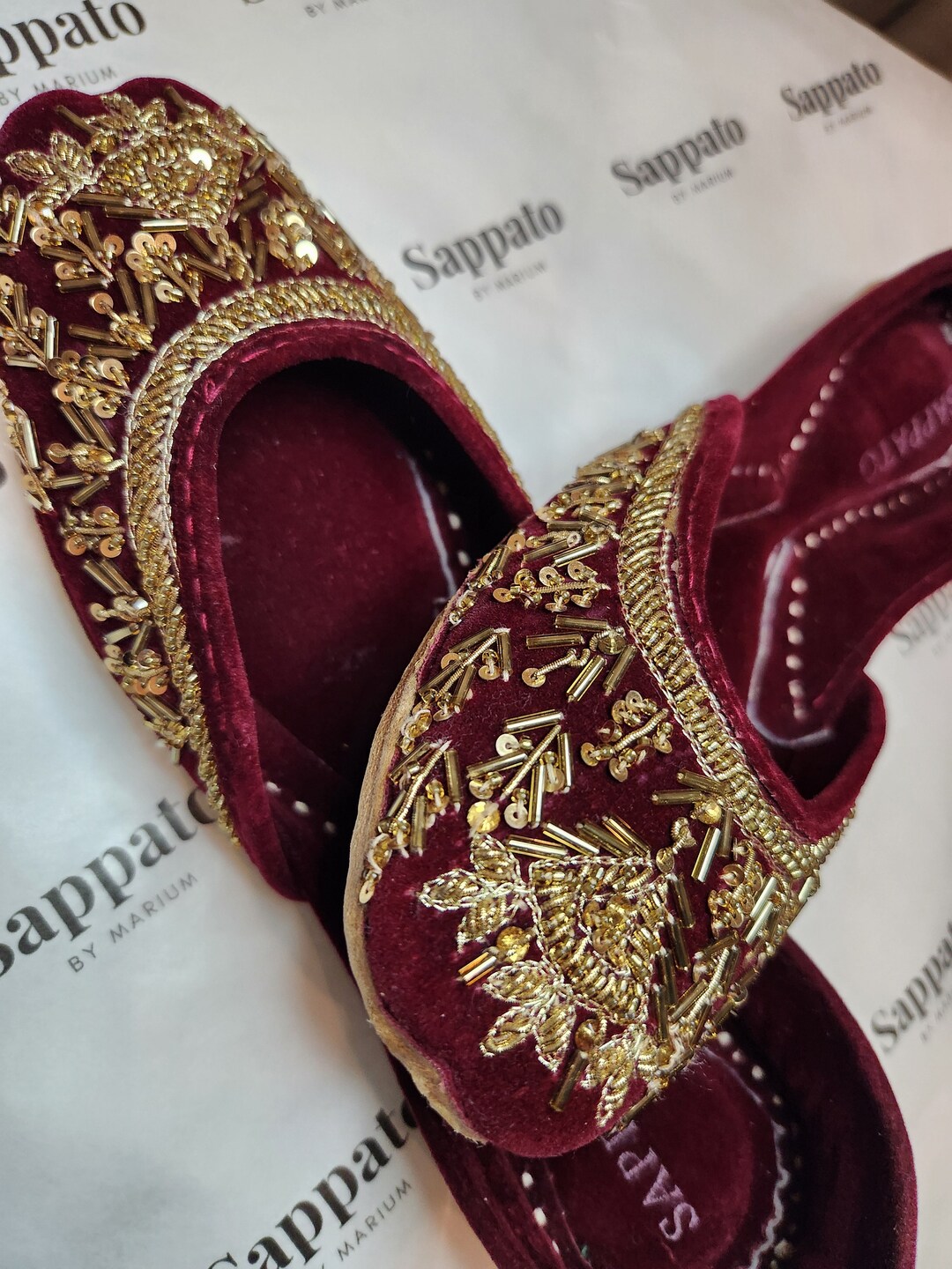 This Beautiful Khussa With Golden Embroidery on a Rich Maroon Velvet ...