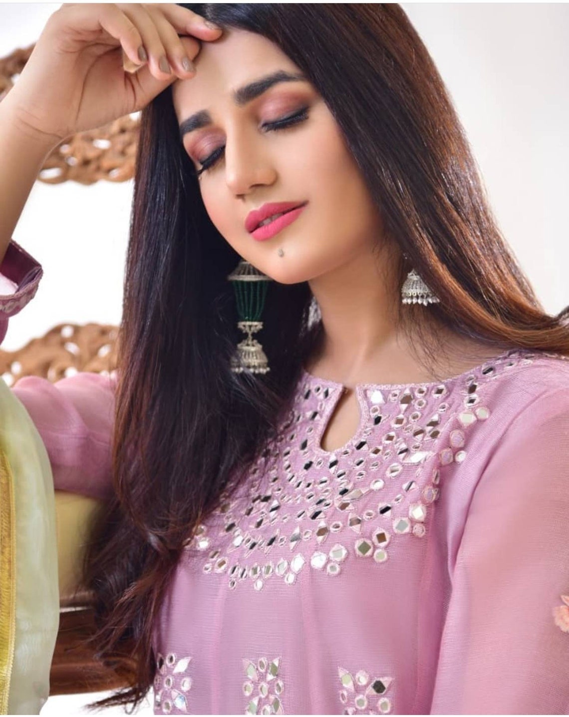 Pretty Pink Heavy Mirror Work Shirt With Duppata and Straight - Etsy