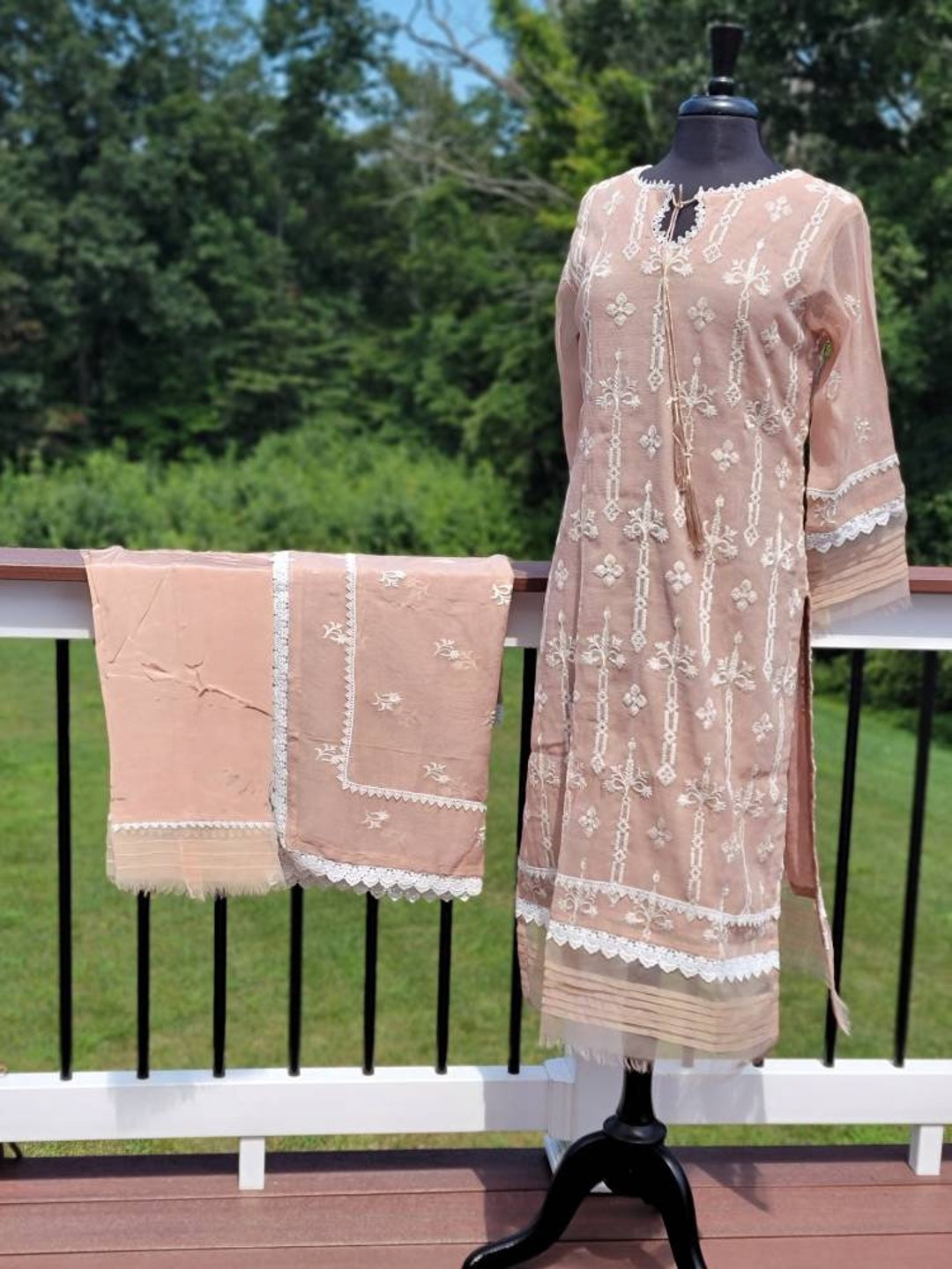 Sand Beige Khadi Net With Duppata and Silk Trouser. Pakistani - Etsy
