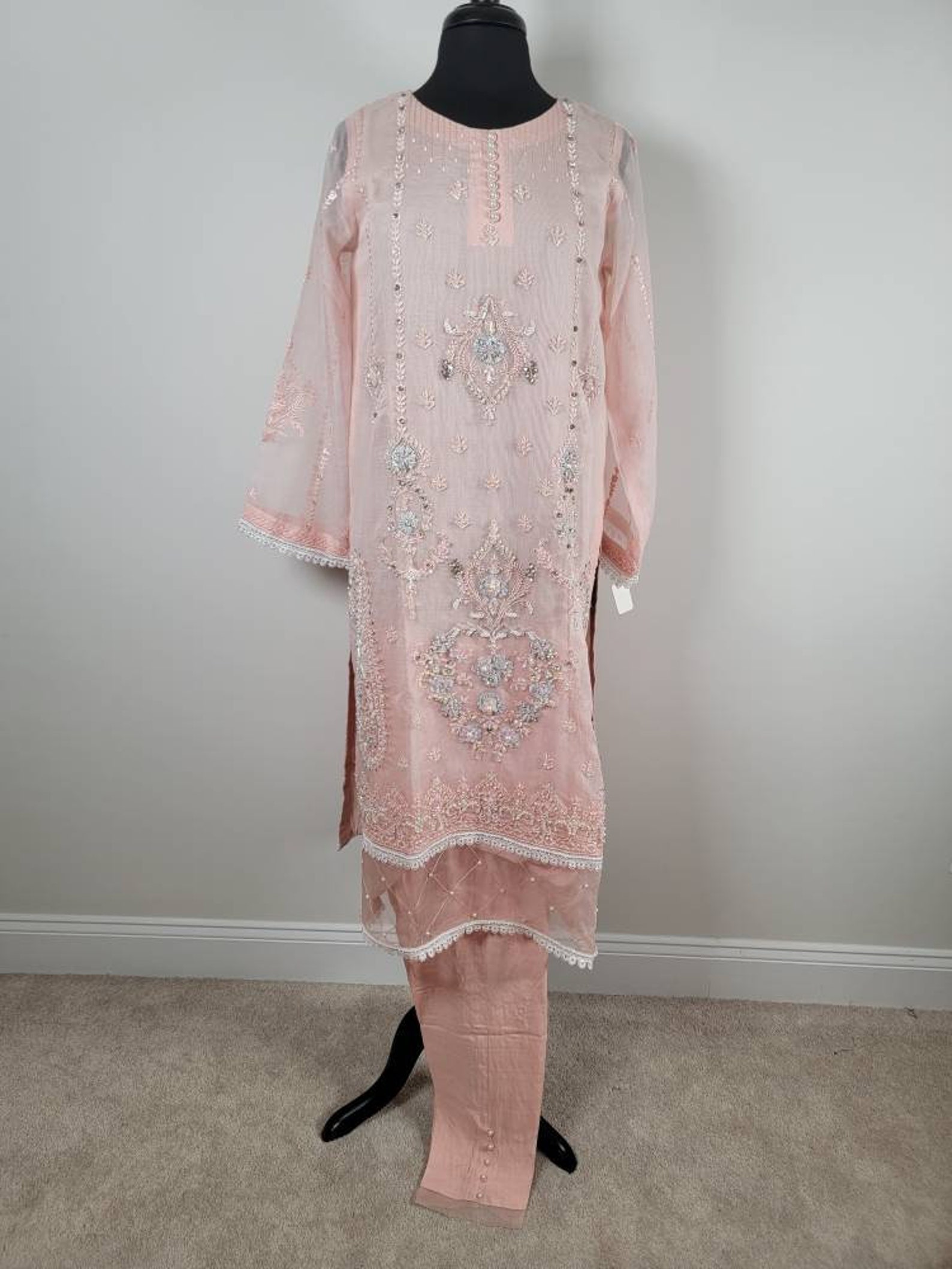Baby Pink Heavy Handwork Shirt With Silk Straight Pant and Embroidered ...