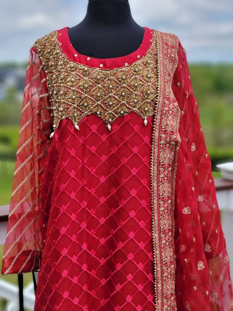 Red Chiffon Pakistani Designer Wear. - Etsy