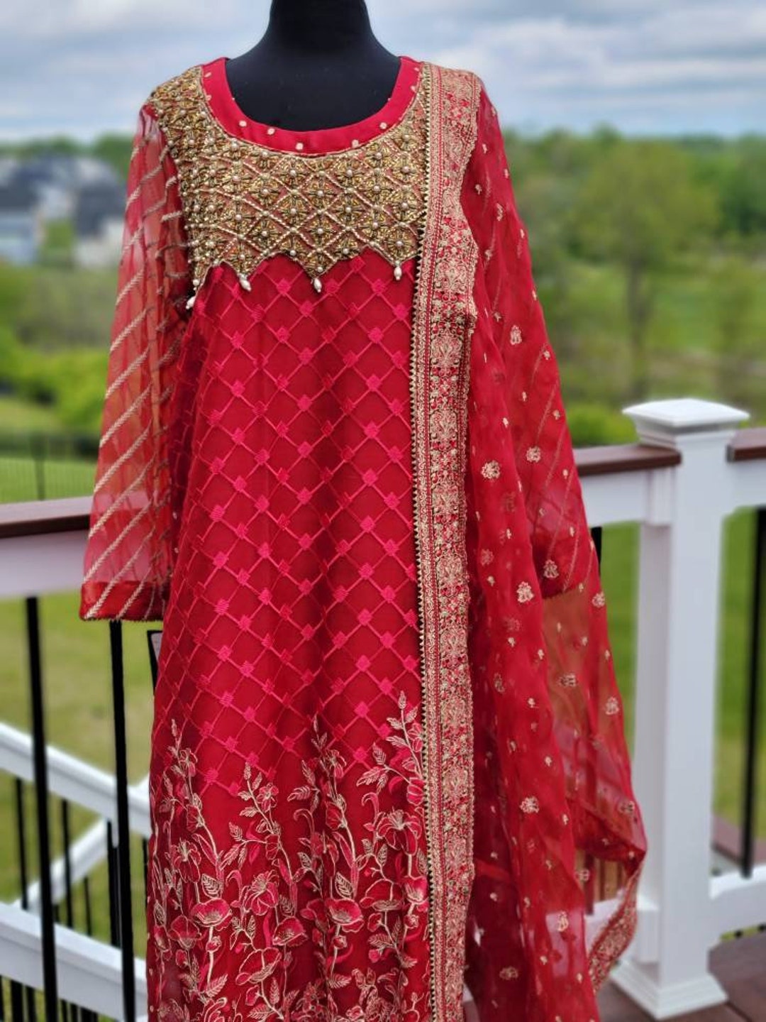 Red Chiffon Pakistani Designer Wear. - Etsy