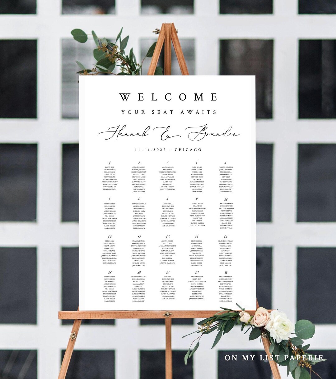Black and White Seating Chart Template, Printable DIY Dinner Menu ...