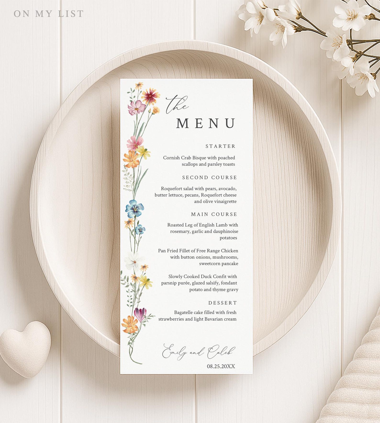 Wildflower Wedding Menu Template | Boho Floral Menu 3.5x8.5 | Printable ...