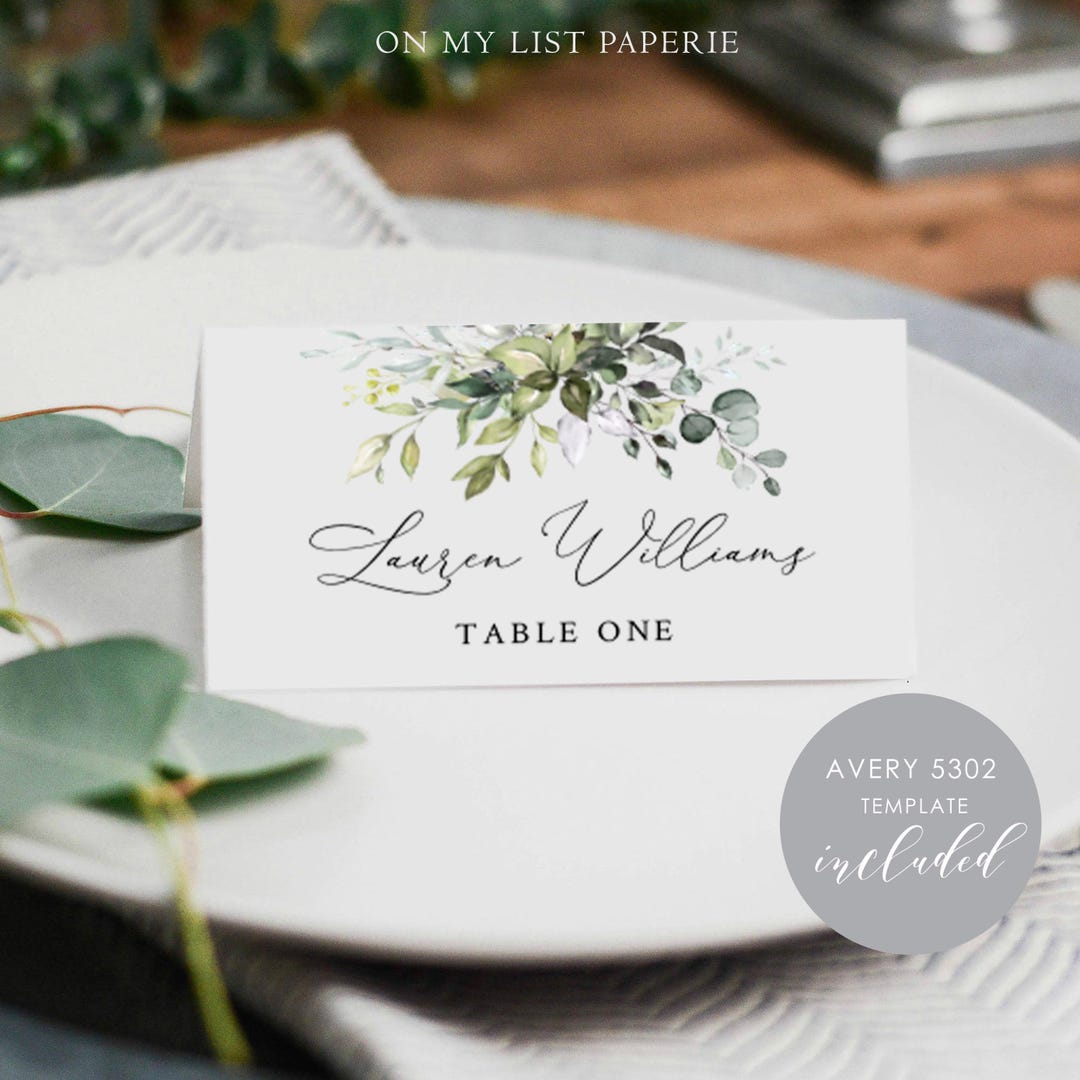 Greenery Place Card Wedding Place Card Template Printable Place Card ...