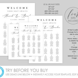 Black and White Seating Chart Template, Printable DIY Dinner Menu ...