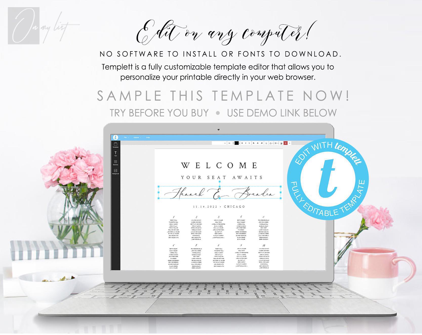 Black and White Seating Chart Template, Printable DIY Dinner Menu ...