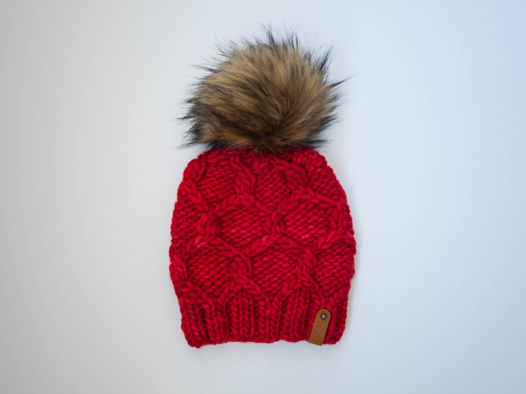 Red Tonal 100% Merino Wool Knit Hat Entangled Beanie Adult Size ...