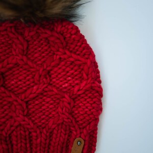 Red Tonal 100% Merino Wool Knit Hat Entangled Beanie Adult Size ...