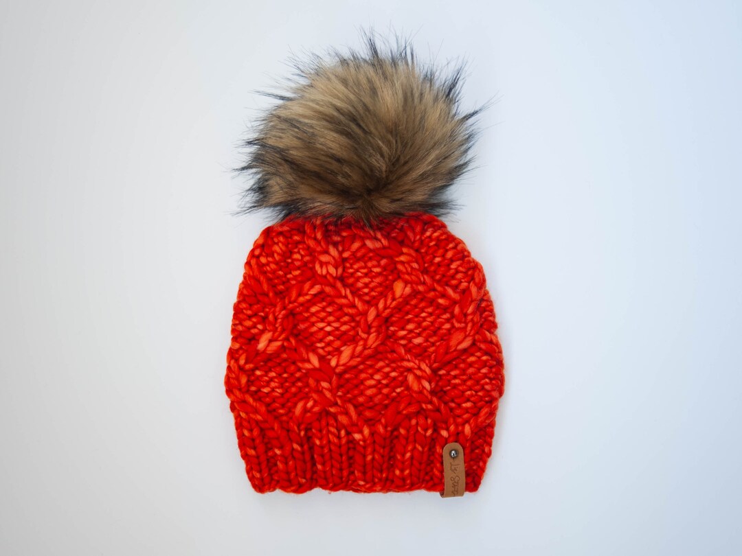 Orange Tonal 100% Merino Wool Knit Hat | Entangled Beanie | Adult Size ...