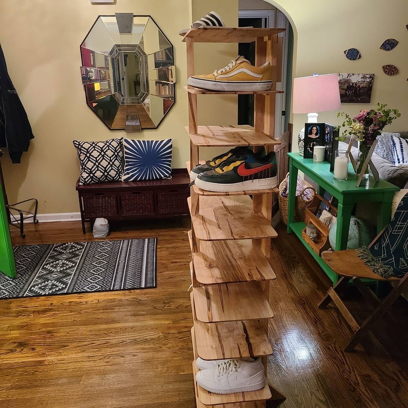 Custom, Hand Made Shoe Tree / Shoe Shelf. Wormy Maple. Shoe Organizer ...