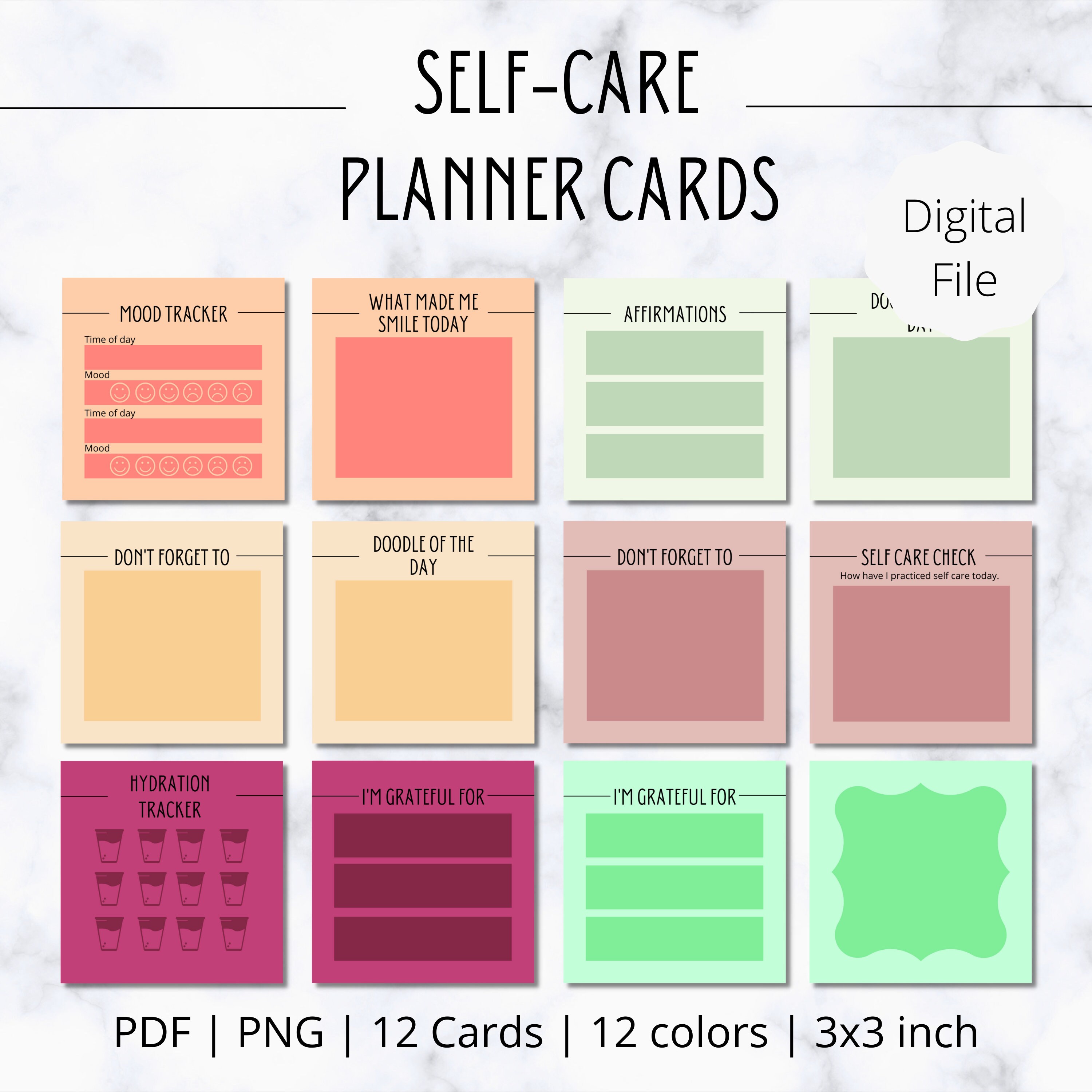 Pastel Self Care Planner Cards Planner Cards Printable - Etsy