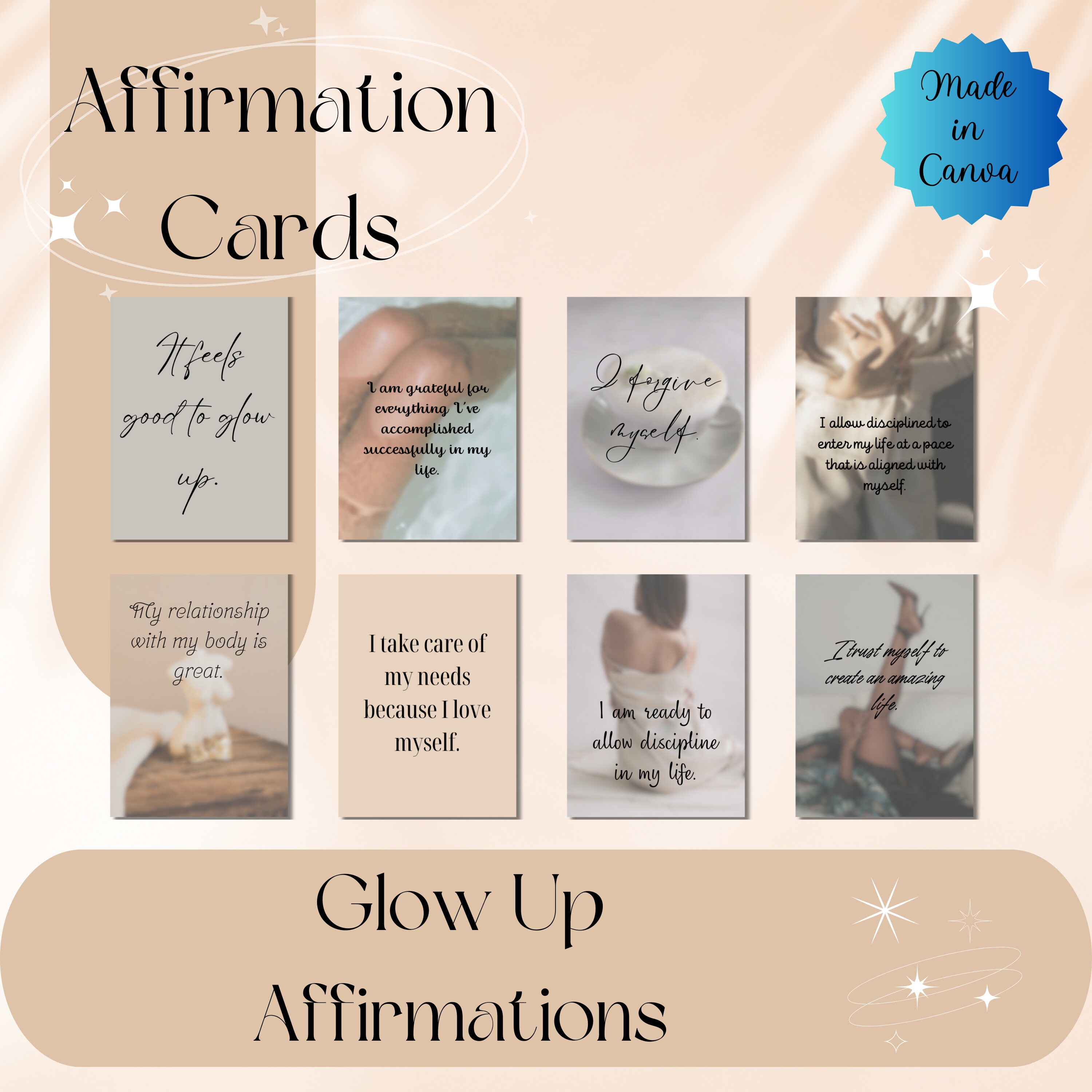 Positive Quote Flash Cards, Glow up Affirmations, Self Esteem, Self ...