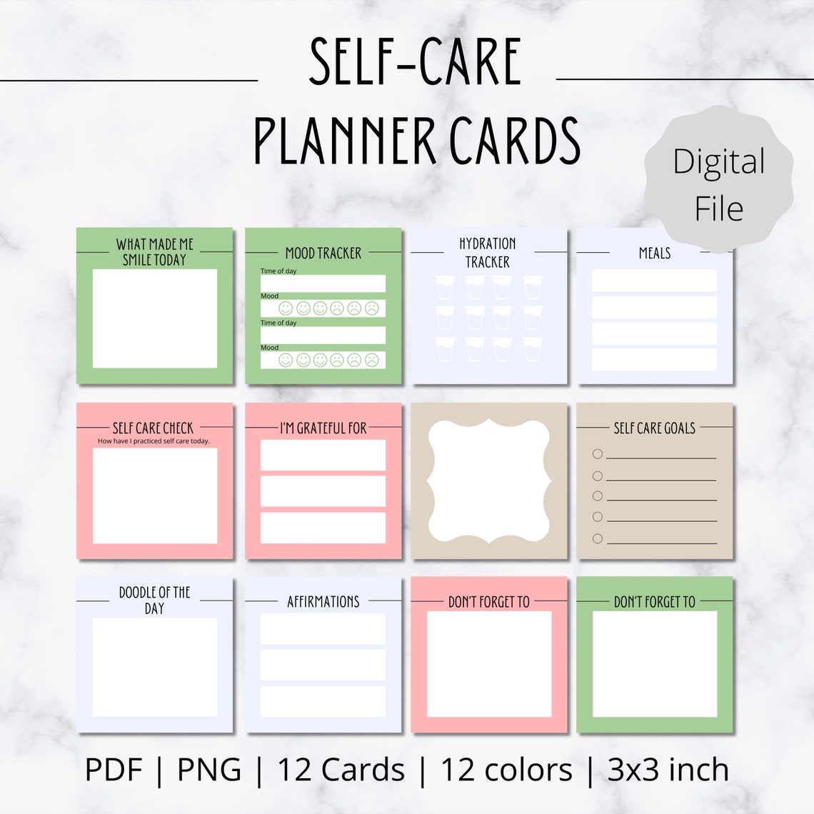 Pastel Self Care Planner Cards Planner Cards Printable - Etsy