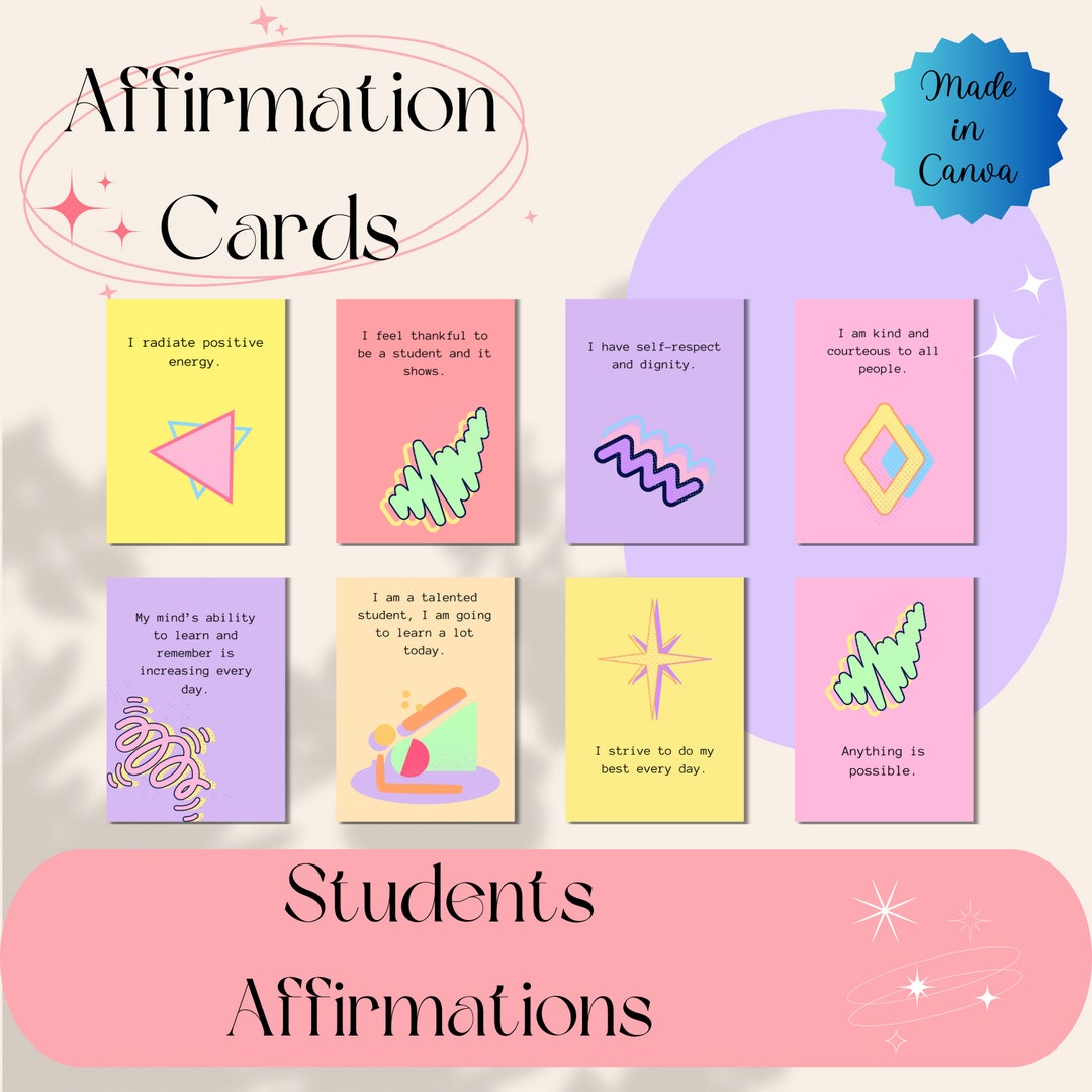 60 Positive Affirmation Cards for Students Digital Download ...