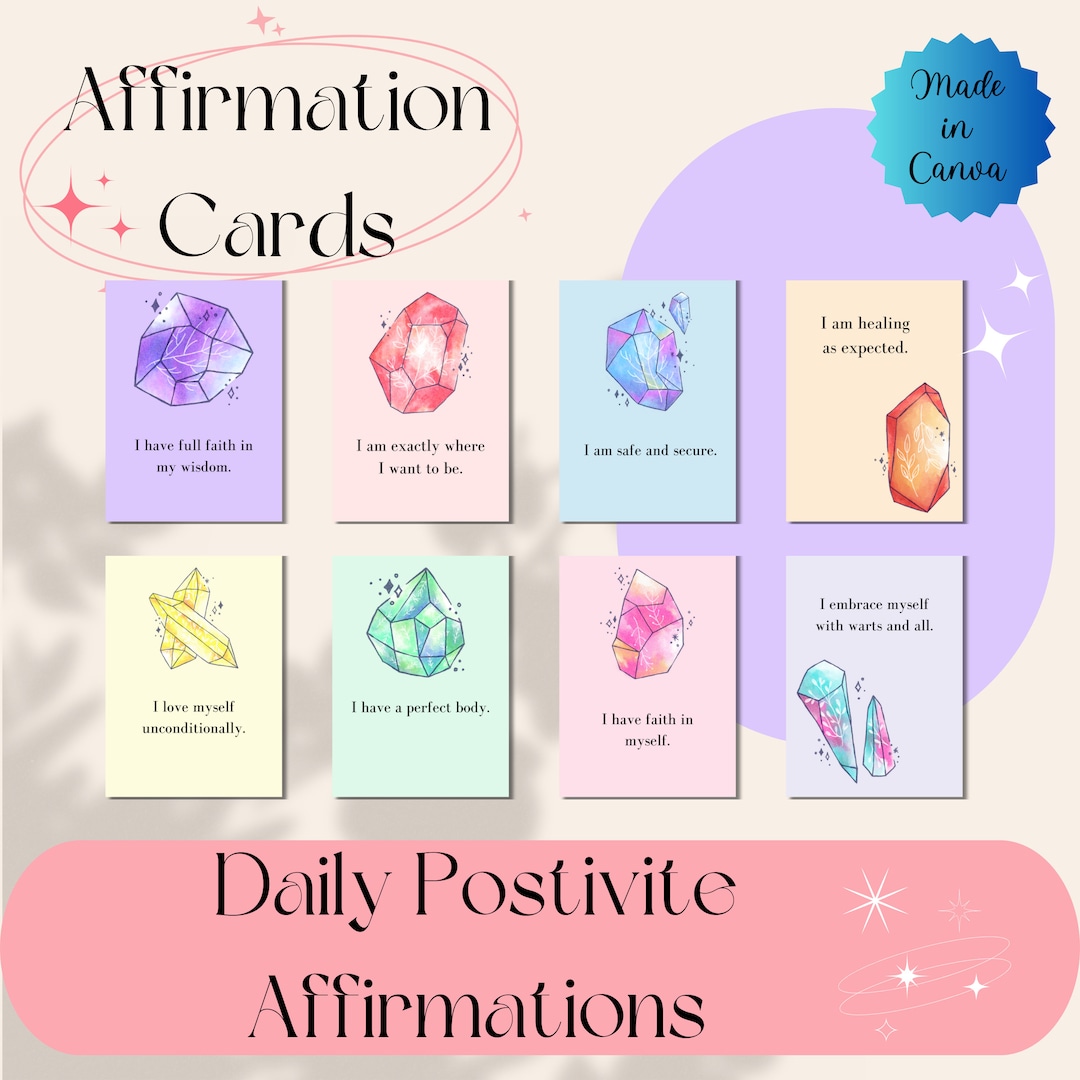 100 Daily Positive Affirmation Cards Digital Download, Mindfulness ...