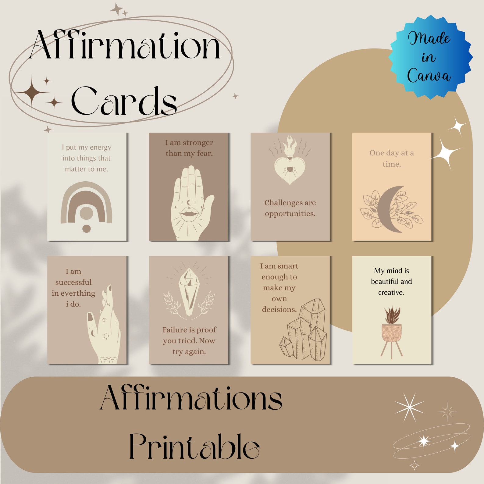 Boho Affirmation Cards, Printable Affirmations, Boho Affirmation Deck ...