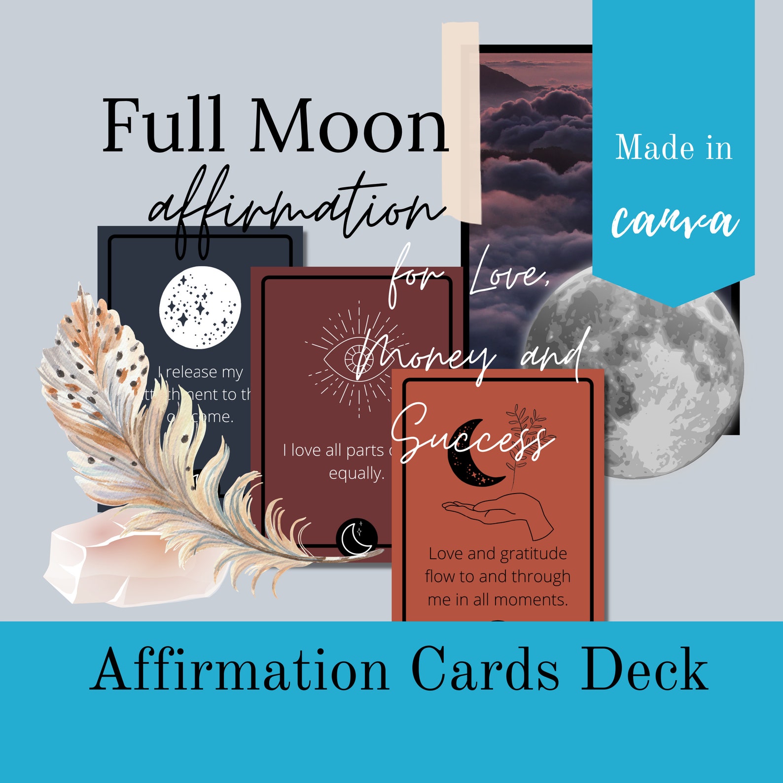 100 Full Moon Affirmation Cards Digital Download Affirmation - Etsy