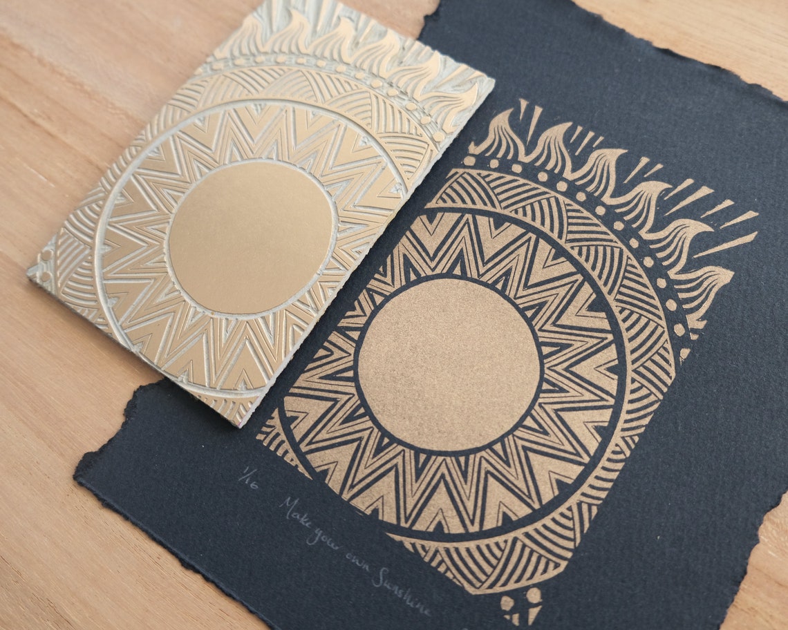 Make Your Own Sunshine | Original Linocut Print (black and Gold Edition ...