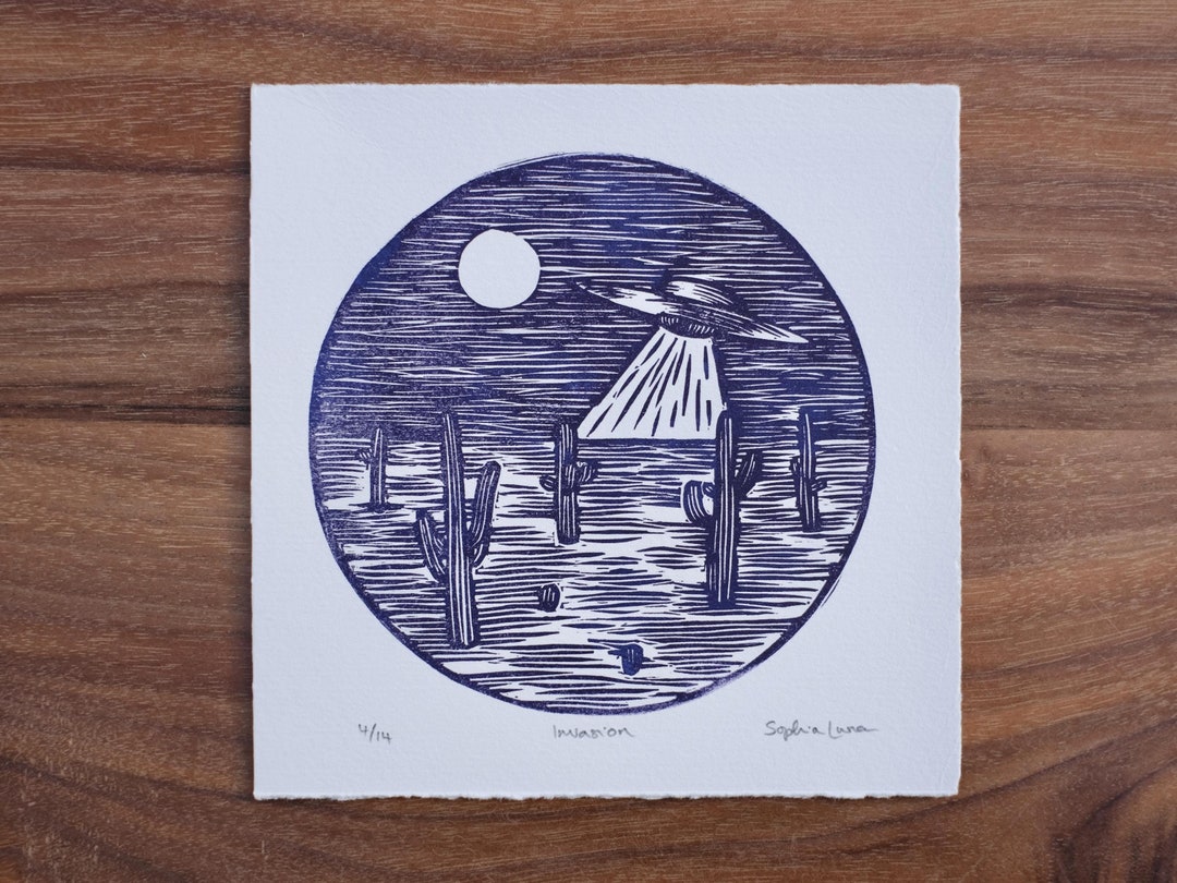 Invasion | Original Linocut Print | Space Print | Original Art | Alien ...