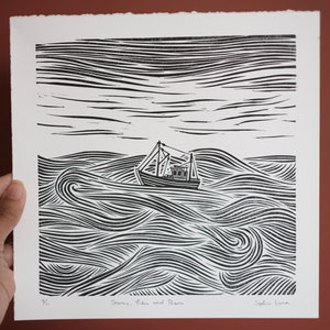 Storms, Tides and Pearls | Original Linocut Print | Sailing Print ...