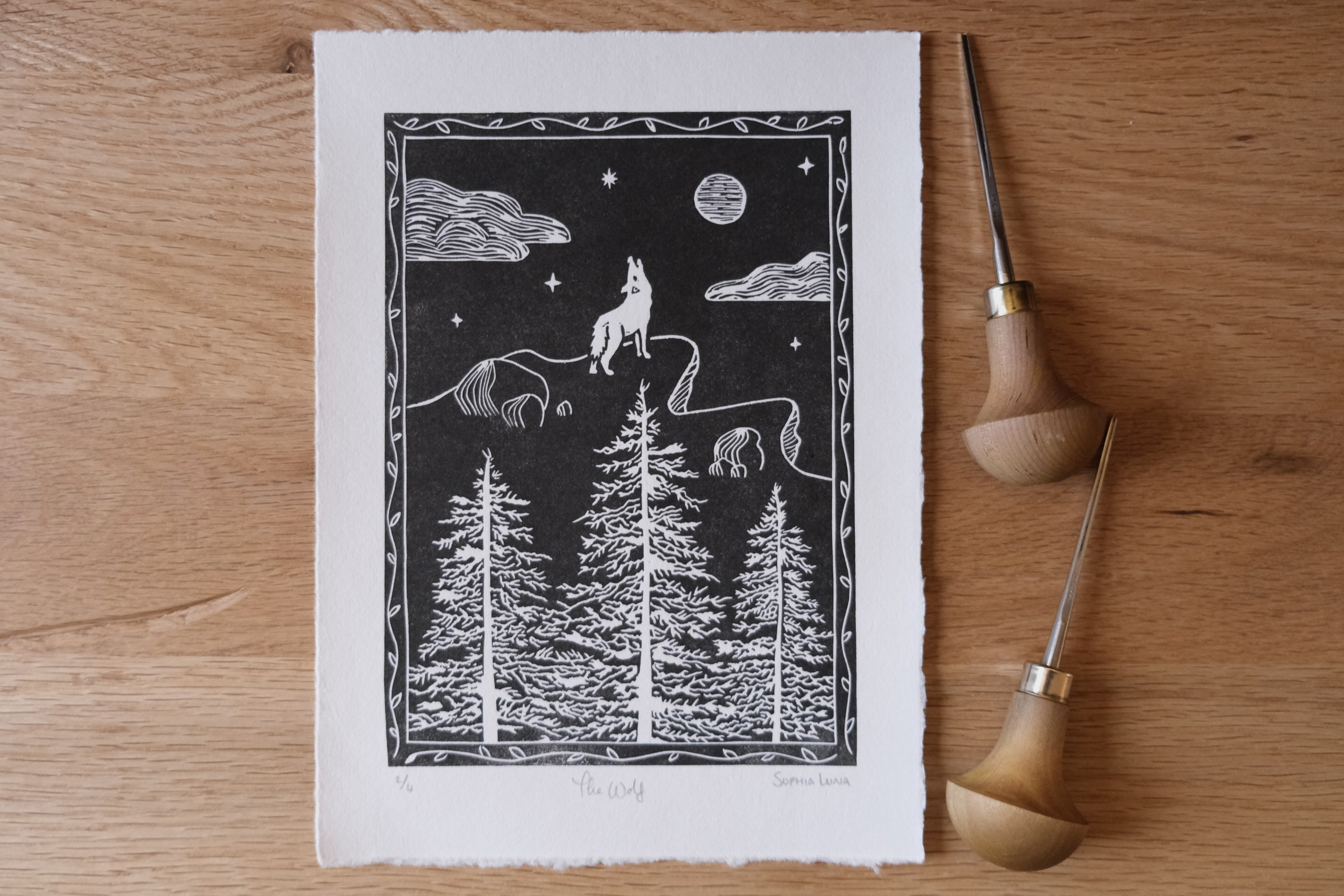 The Wolf Original Linocut Print Wolf Print Howling Wolf | Etsy UK