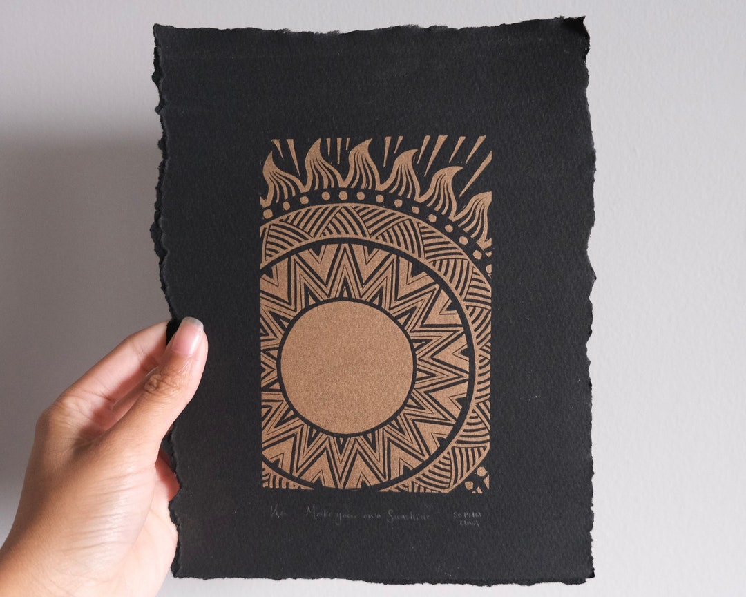 Make Your Own Sunshine | Original Linocut Print (black and Gold Edition ...