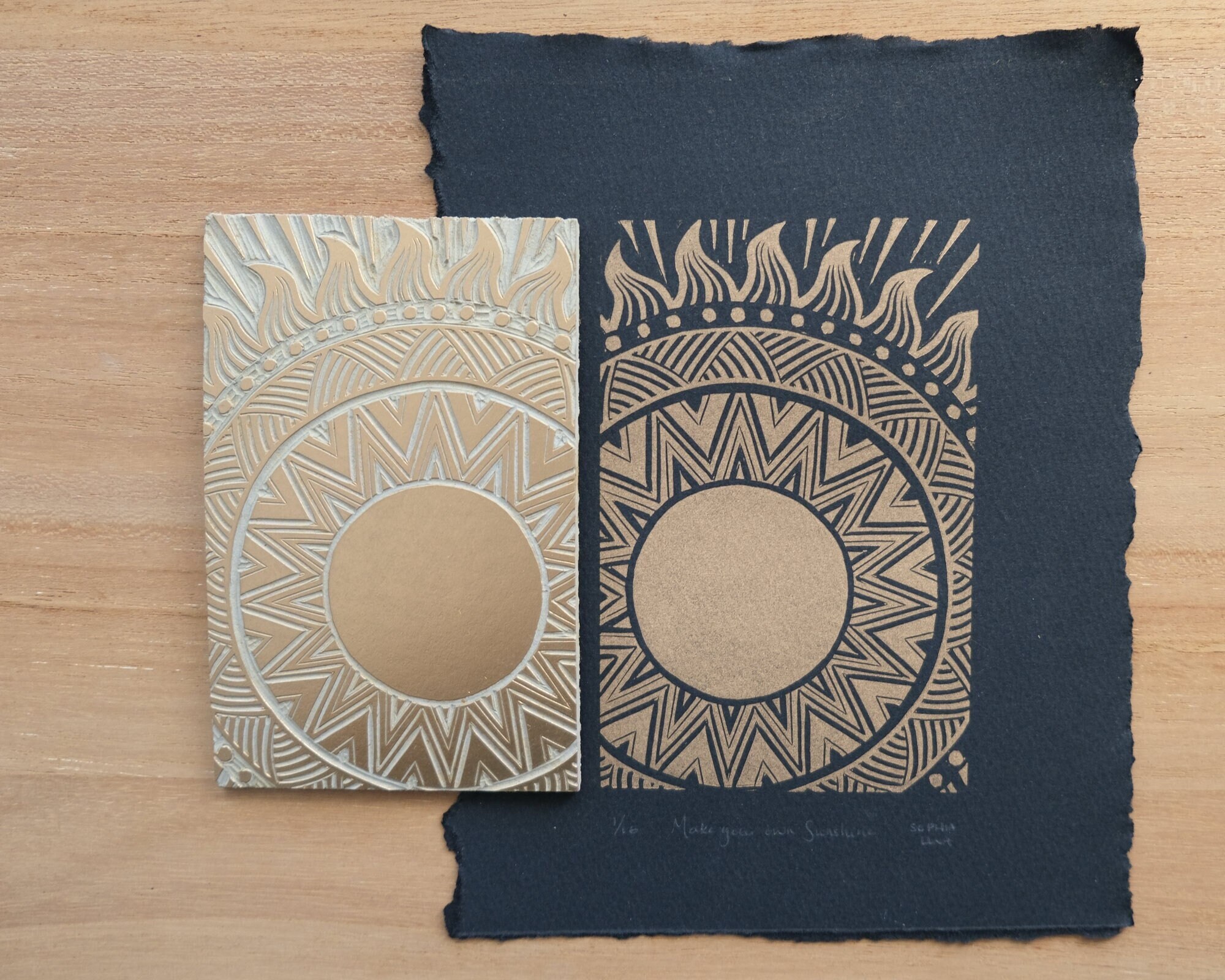 Make Your Own Sunshine | Original Linocut Print (black and Gold Edition ...
