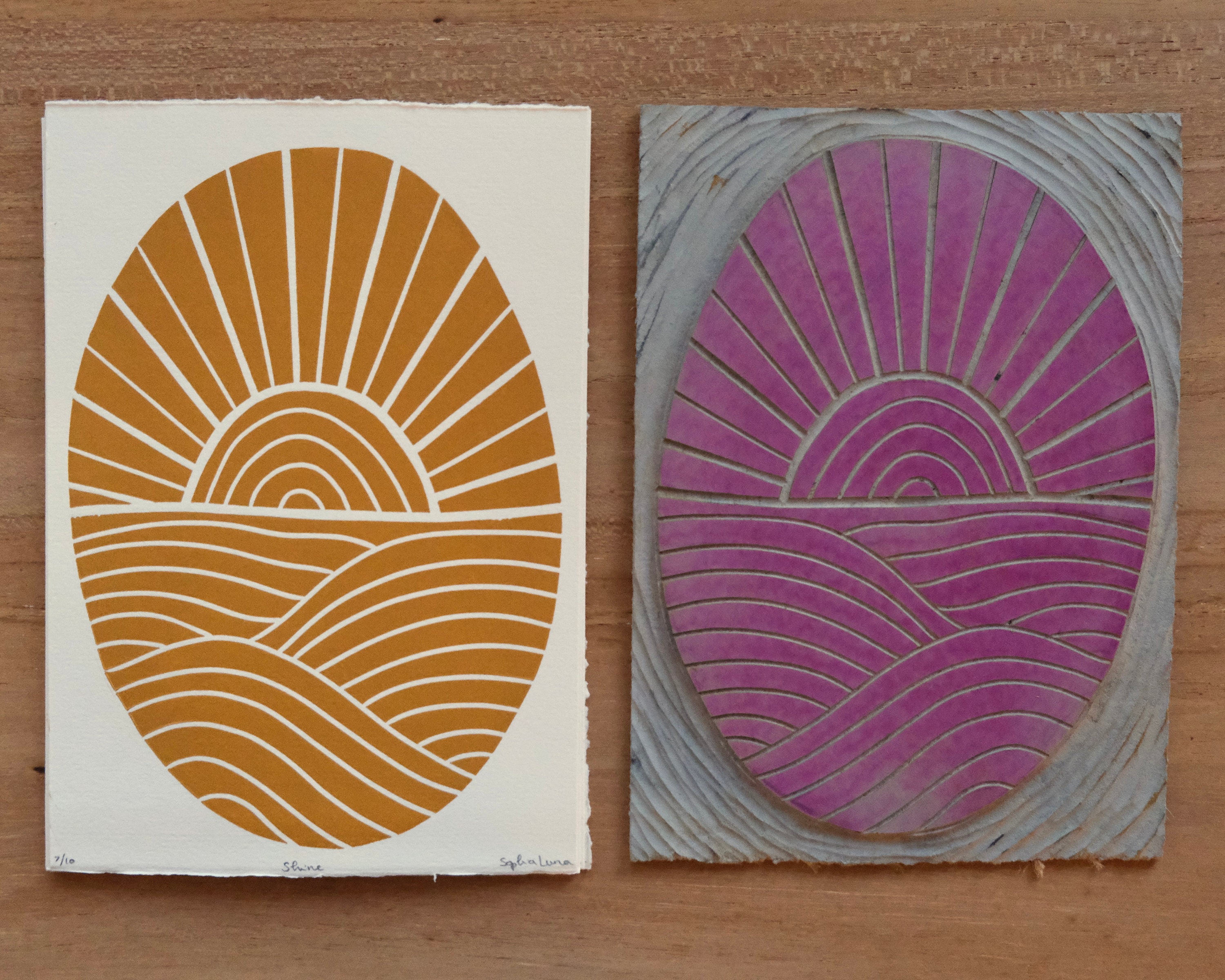 Shine | Original Linocut Print | Linoprint Sun | Linocut Sun Print ...