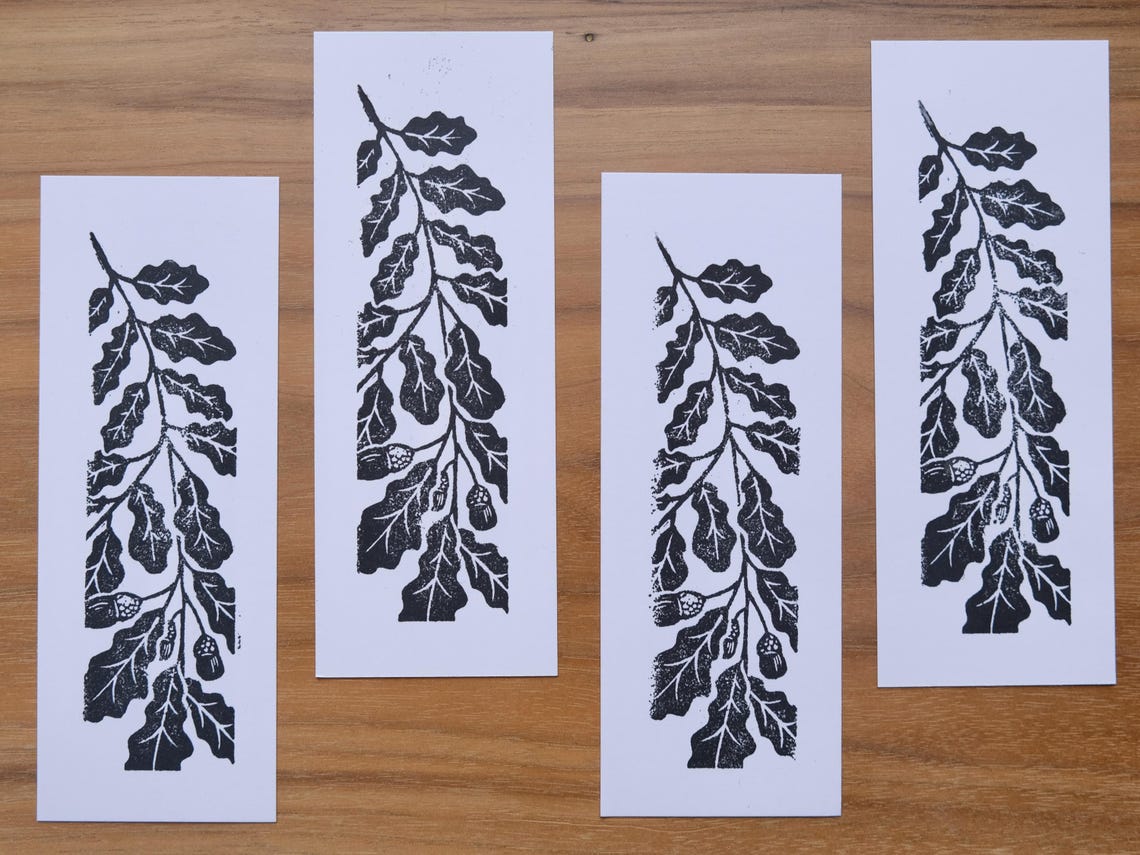 Oak Bookmark | Handprinted Linocut Bookmark | Handmade Bookmark | Oak ...