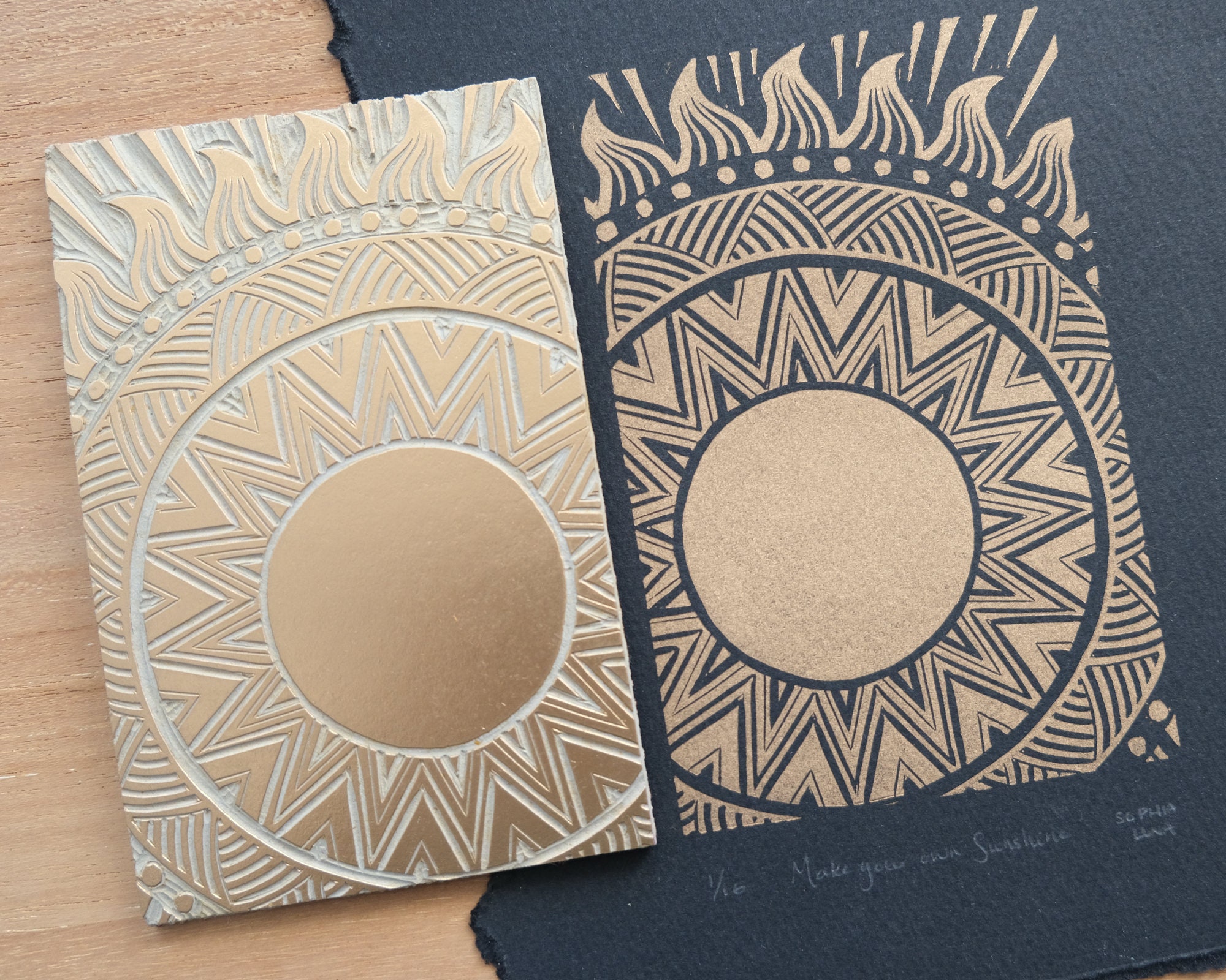 Make Your Own Sunshine | Original Linocut Print (black and Gold Edition ...