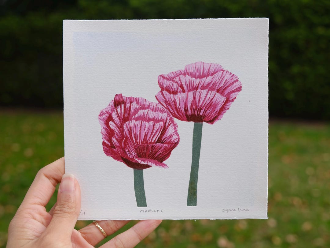 Marlene | Original Limited Edition Reduction Linocut Print | Floral ...