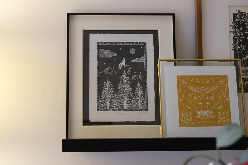 The Wolf Original Linocut Print Wolf Print Howling Wolf | Etsy