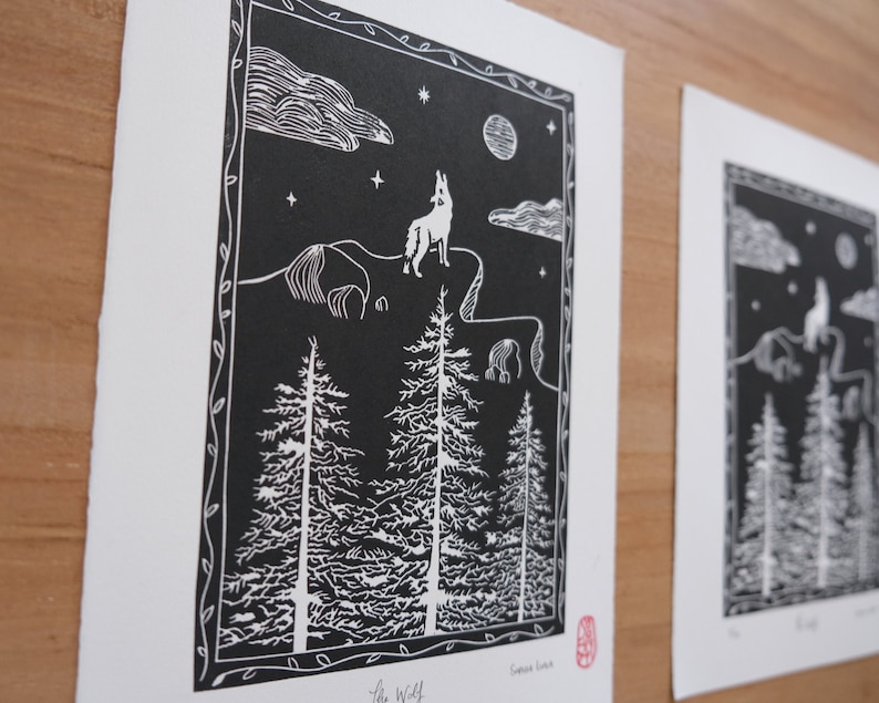 The Wolf Original Linocut Print Wolf Print Howling Wolf - Etsy