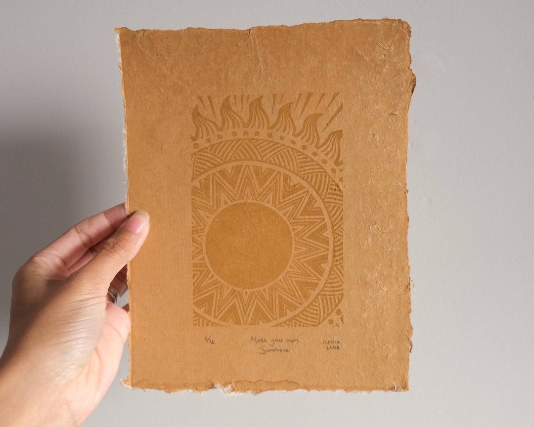 Make Your Own Sunshine | Original Linocut Print | Sun Print | Sunshine ...